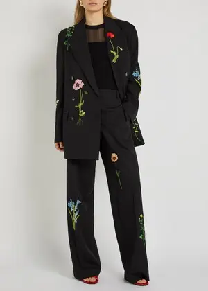 Stella McCartney Boyfriend Floral-embroidered Wool Blazer - Black