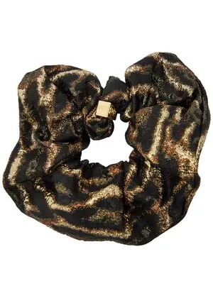 GANNI Leopard-print Metallic Cloqué Scrunchie - Khaki