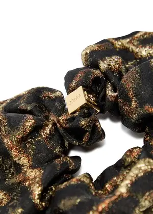 GANNI Leopard-print Metallic Cloqué Scrunchie
