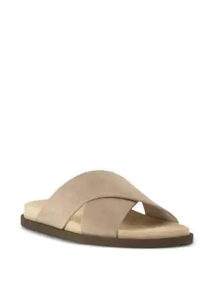 Brunello Cucinelli Crossover Straps Suede Slides - Neutrals