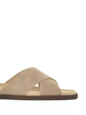 Brunello Cucinelli Crossover Straps Suede Slides - Neutrals