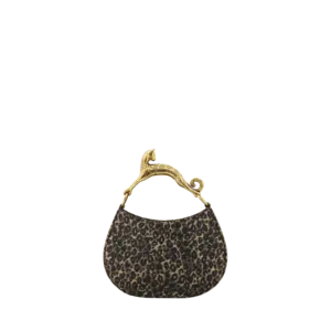 LANVIN Small Raffia Hobo Bag With Leopard Print And Cat Handle
