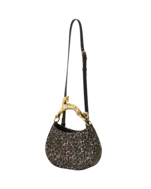 LANVIN Small Raffia Hobo Bag With Leopard Print And Cat Handle
