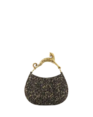 LANVIN Small Raffia Hobo Bag With Leopard Print And Cat Handle
