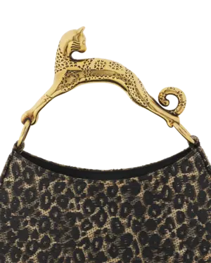 LANVIN Small Raffia Hobo Bag With Leopard Print And Cat Handle