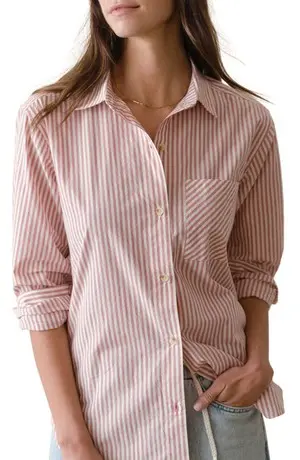 Marine Layer Jane California Relaxed Striped Shirt - Rust Stripe