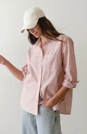 Marine Layer Jane California Relaxed Striped Shirt - Rust Stripe