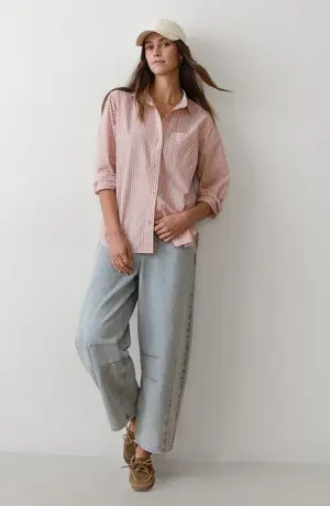 Marine Layer Jane California Relaxed Striped Shirt - Rust Stripe