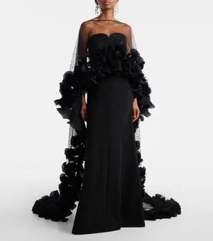 Jenny Packham Ruffled Caped Gown