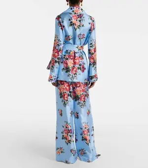 Dolce & Gabbana Floral Silk Wide-leg Trousers - Blue