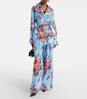 Dolce & Gabbana Floral Silk Wide-leg Pants - Blue
