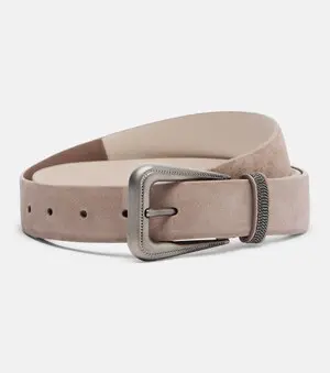 Brunello Cucinelli Suede Belt With Antique Silver Hardware - Brown
