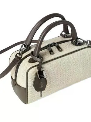 Brunello Cucinelli Explorer Small Boston Bag In Techno Raffia And Leather