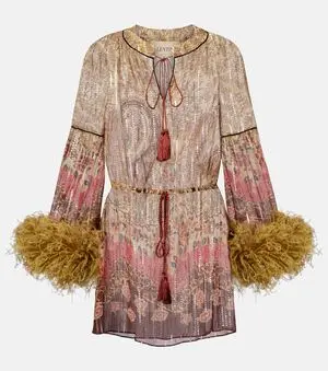 Valentino Garavani Paisley Feather-trimmed Silk-blend Blouse - Multicoloured