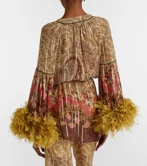 Valentino Garavani Paisley Feather-trimmed Silk-blend Blouse - Multicoloured