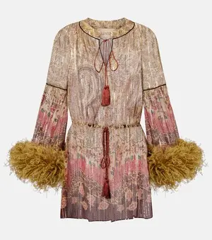 Valentino Garavani Paisley Feather-trimmed Silk Blend Blouse - Multicoloured