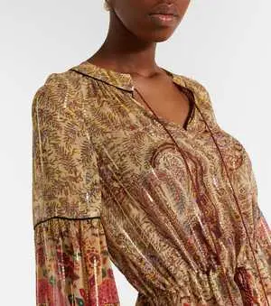 Valentino Garavani Paisley Feather-trimmed Silk Blend Blouse - Multicoloured