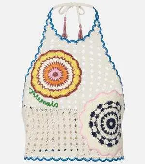 ALEMAIS Elma Crochet Embroidered Cotton Crop Top - Multicoloured