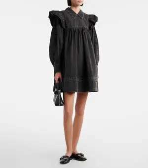 GANNI Ruffled Cotton Minidress - Black