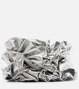 Dries Van Noten Ruffled Metallic Leather Clutch - Silver