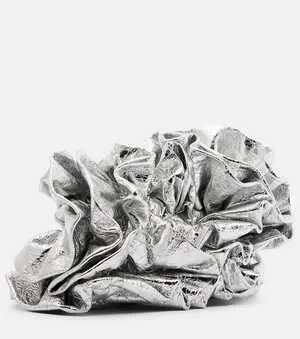 Dries Van Noten Ruffled Metallic Leather Clutch - Silver