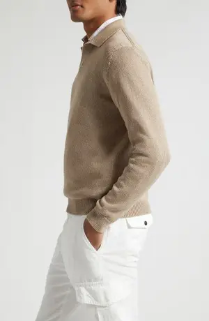 Eleventy Cotton And Silk Polo Sweater