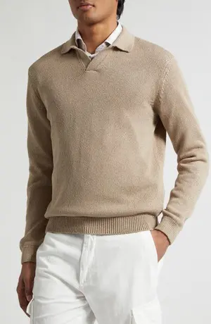 Eleventy Cotton And Silk Polo Sweater