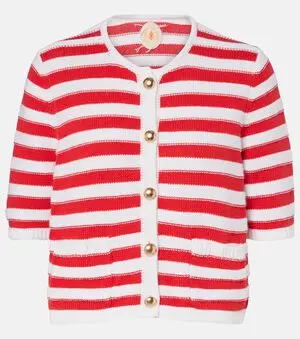 Jardin Des Orangers Striped Cotton And Cashmere Cardigan - Red