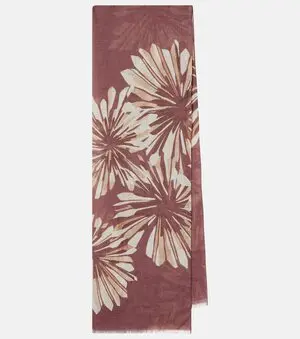 Brunello Cucinelli Floral Linen Scarf - Red
