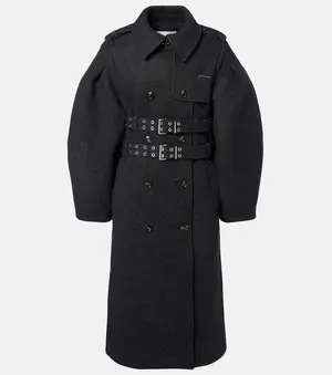 GANNI Belted Wool-cashmere Coat - Grey
