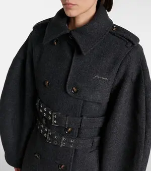 GANNI Belted Wool-cashmere Coat - Grey