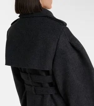 GANNI Belted Wool-cashmere Coat - Grey