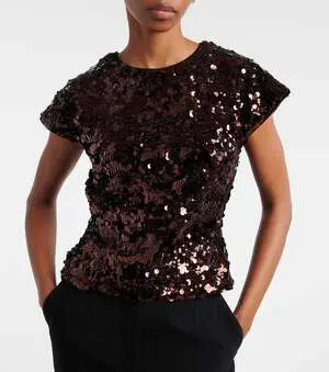GANNI Bow-detail Sequined Open-back Top