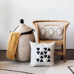 KANJU INTERIORS Afriscandi Harvest Wool + Cotton Throw Pillowwith Insert - Natural