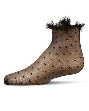 MEMOI Mesh Dot Pattern Lace Trim Ankle Socks - Black