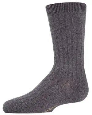 MEMOI Essential Ribbed Mercerized Crew Socks - Gray