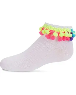 MEMOI Pom Pom Anklet Socks - White