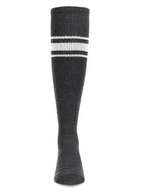 MEMOI Marled Ribbed Stripe Knee High Socks - Black