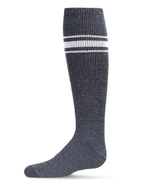 MEMOI Marled Ribbed Stripe Knee High Socks - Navy