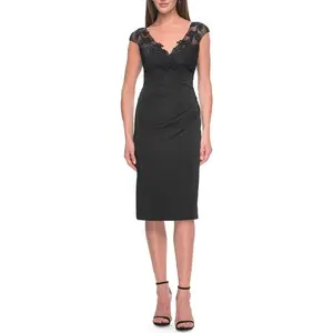 La Femme Satin Dress With Beaded Details - Black