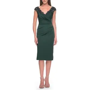 La Femme Satin Dress With Beaded Details - Emerald