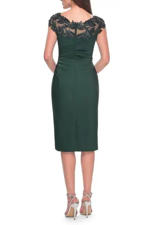 La Femme Satin Dress With Beaded Details - Emerald