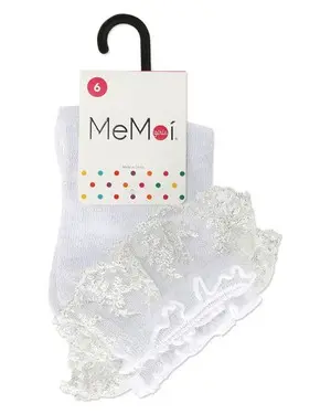MEMOI Quarter Crew Ruffle Anklet Socks - White