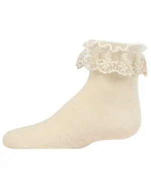 MEMOI Quarter Crew Ruffle Anklet Socks - Winter White