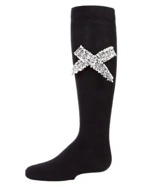 MEMOI Knee High Socks With Bow Detail - Black