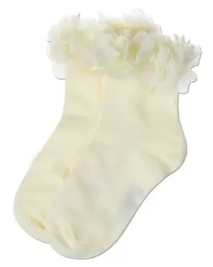 MEMOI Floral Halo Anklet Socks - Winter White