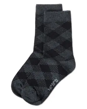 MEMOI Argyle Fine-gauge Crew Sock - Dark Gray Heather