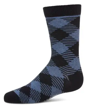 MEMOI Argyle Fine-Gauge Crew Sock Navy