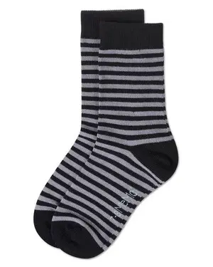 MEMOI Thin Stripe Crew Socks - Black