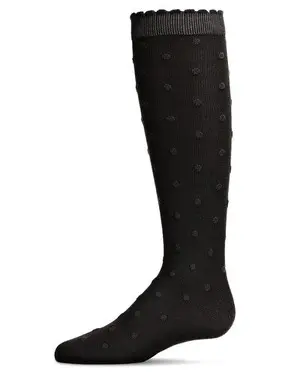 MEMOI Cotton-Blend Swiss Dot Knee High Socks Black